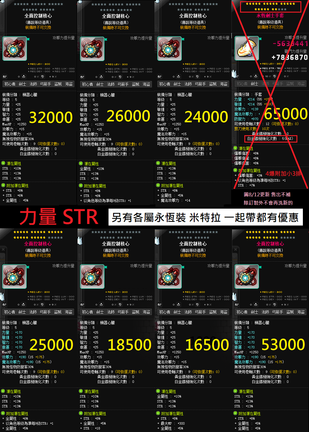 【8/12全面控制核心】雙傳 5~6排 大三排 全面控制核心 866 %智 %幸 %敏 %力 史烏心臟-8591寶物交易